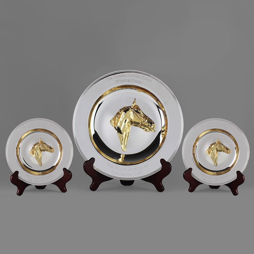 Traditional Alms Dish with Horse's Head in Silver Plate